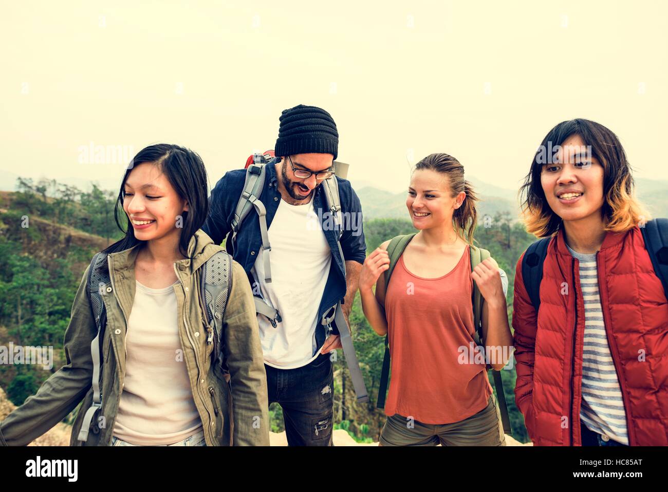 Friends Explore Nature Outdoors Concept Stock Photo - Alamy