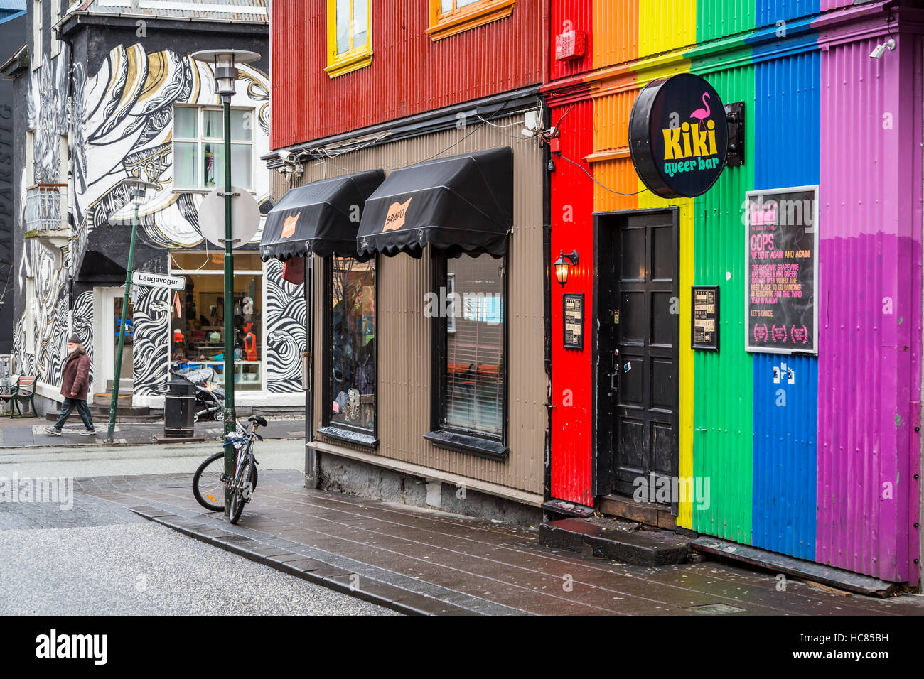 Buildings with street art graffiti in downtown Reykjavik, Iceland ...