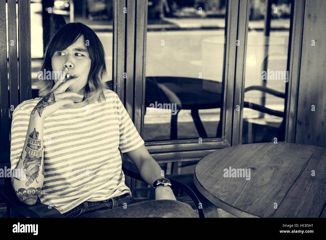 Men Smoking Cigarette Cafe Break Casual Concept Stock Photo - Alamy