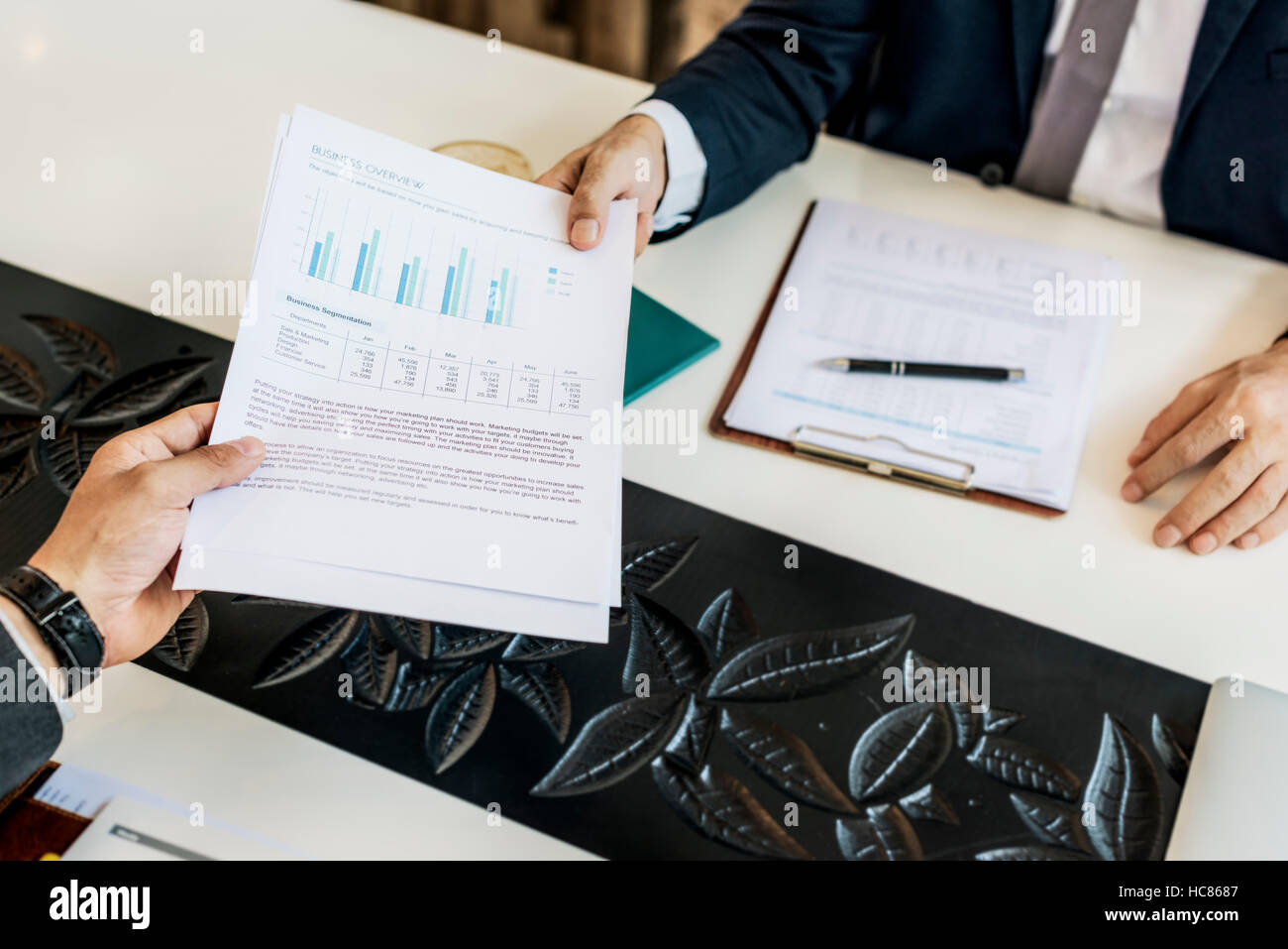 Business Man Handing Out Report Restaurant Table Concept Stock Photo ...