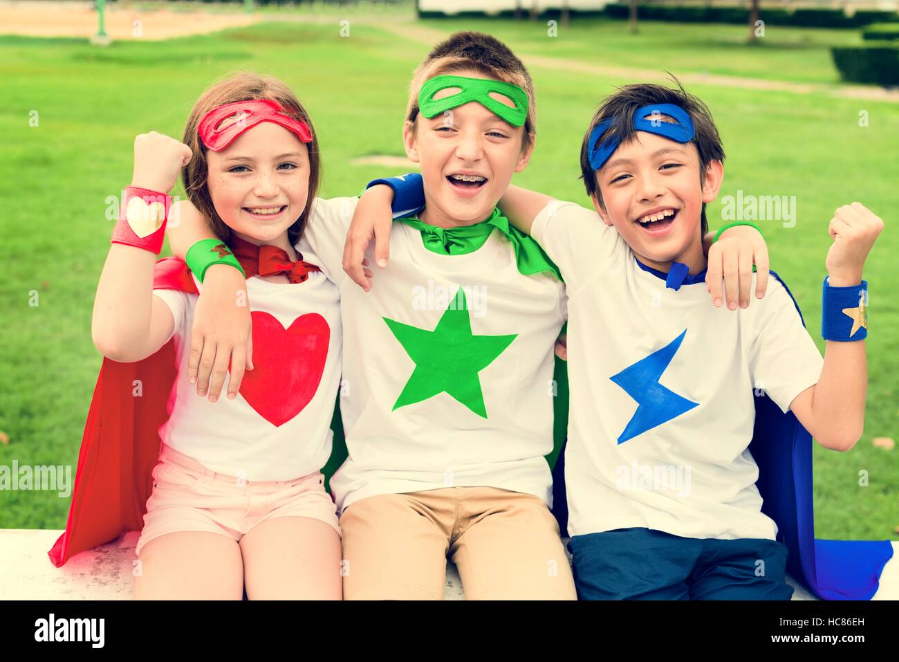 Superhero Boy Girl Brave Imagination Concept Stock Photo - Alamy