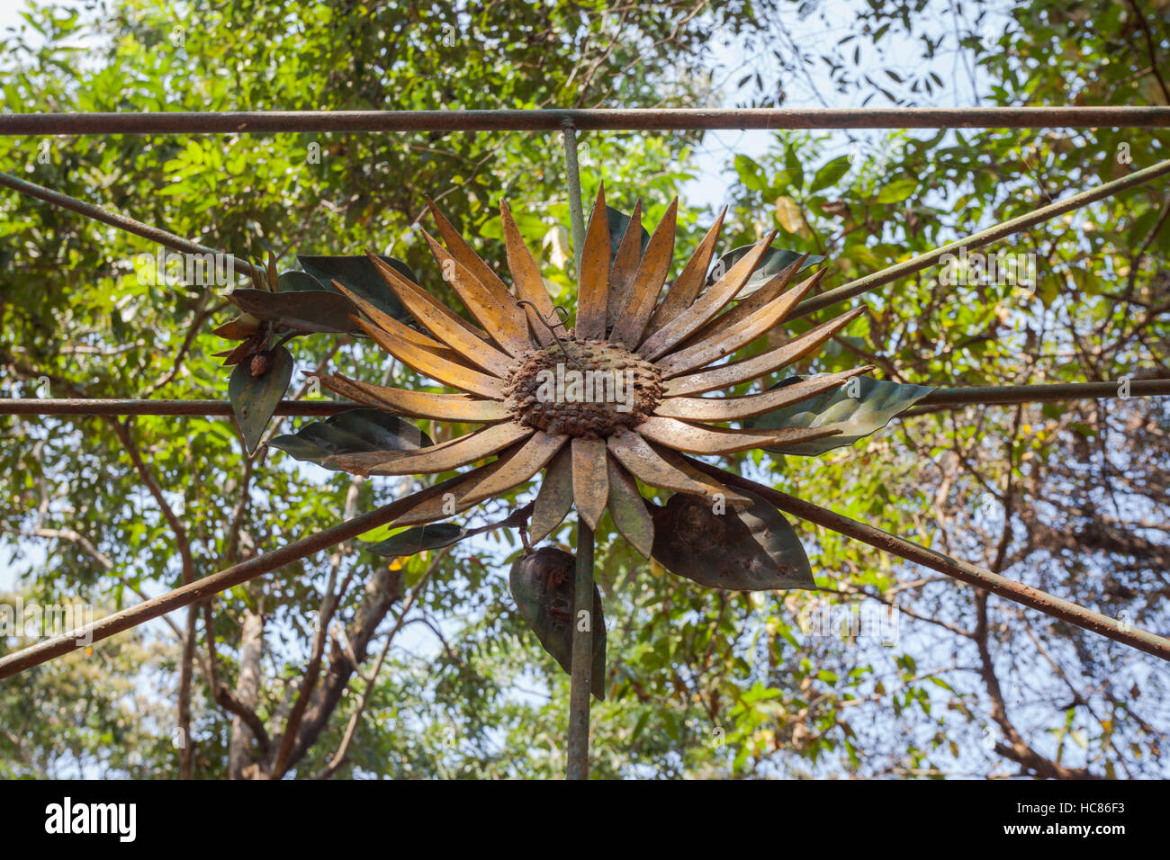 Wrought iron or steel flower decoration on a railing, Goa, India Stock ...