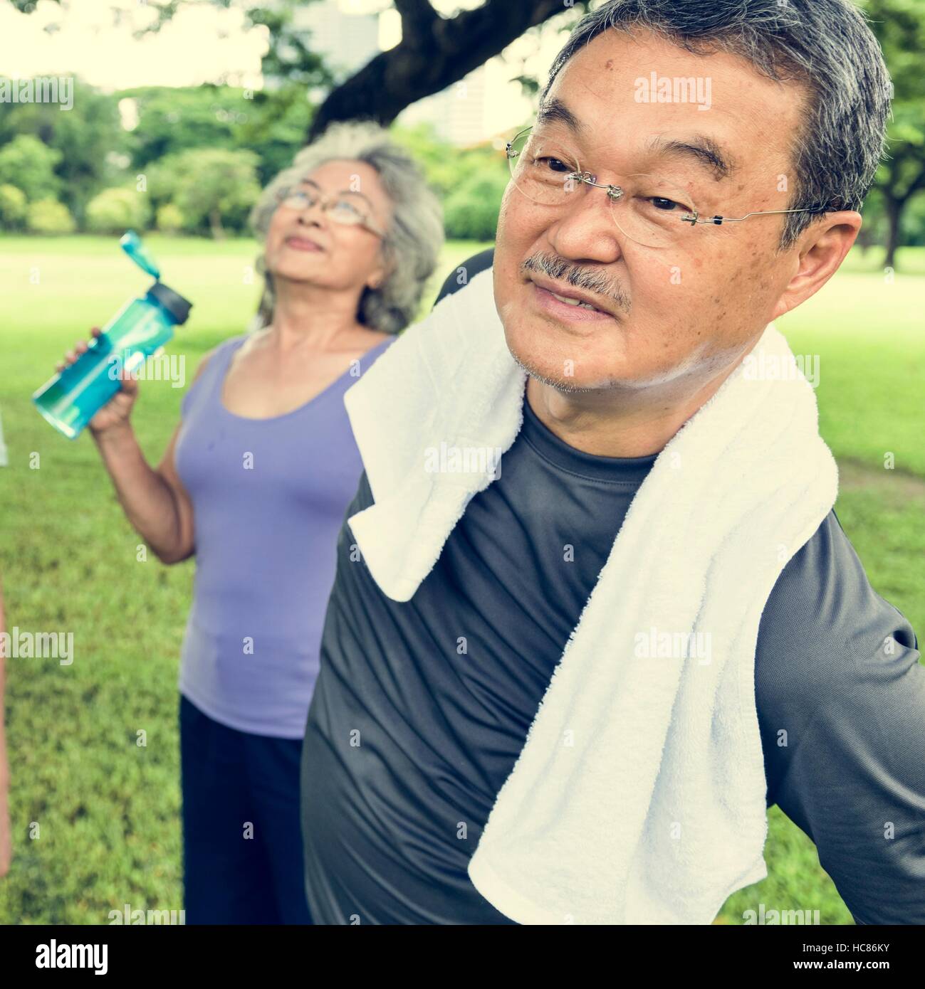 Asian Senior Couple Exercise Concept Stock Photo - Alamy