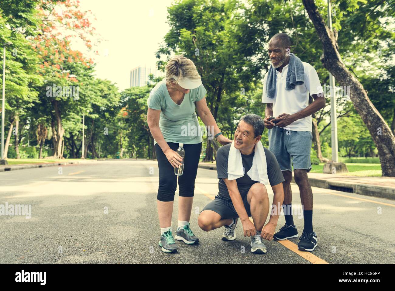 Senior People Jogging Park Happiness Concept Stock Photo - Alamy