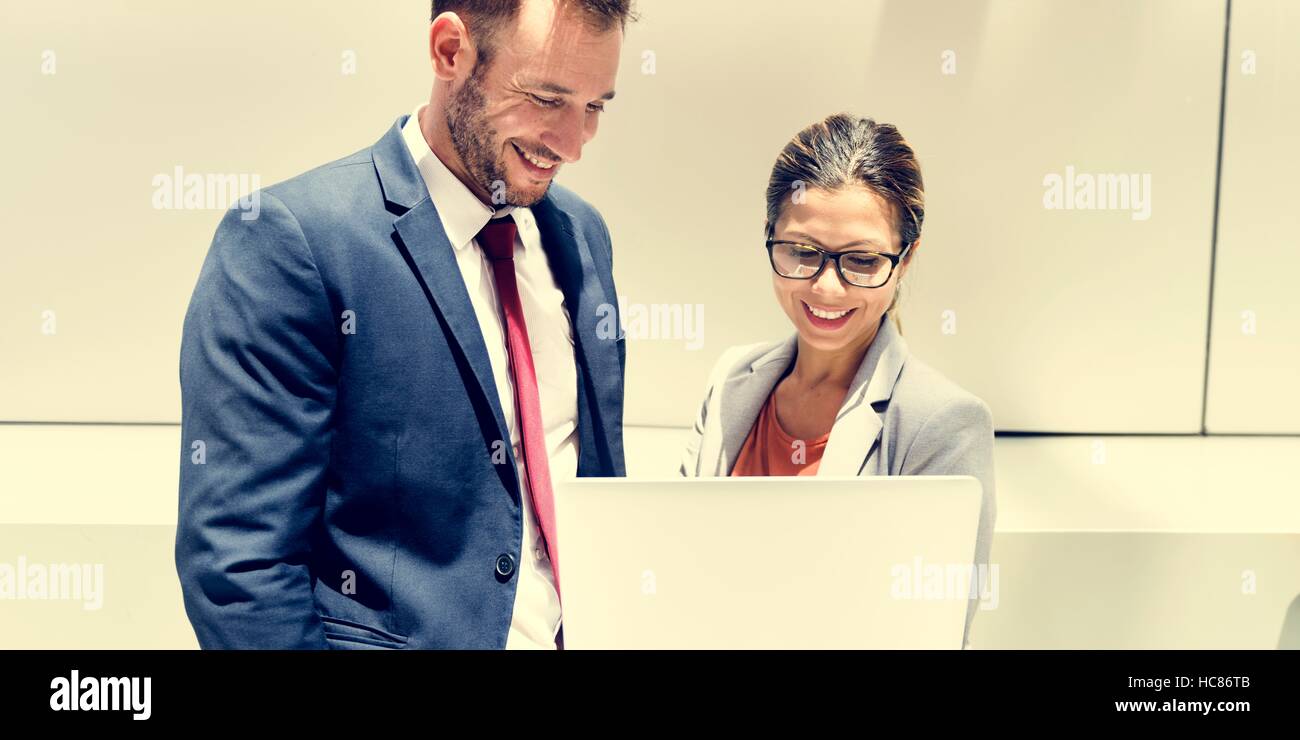 Business People Discussion Laptop Technology Togetherness Concept Stock ...
