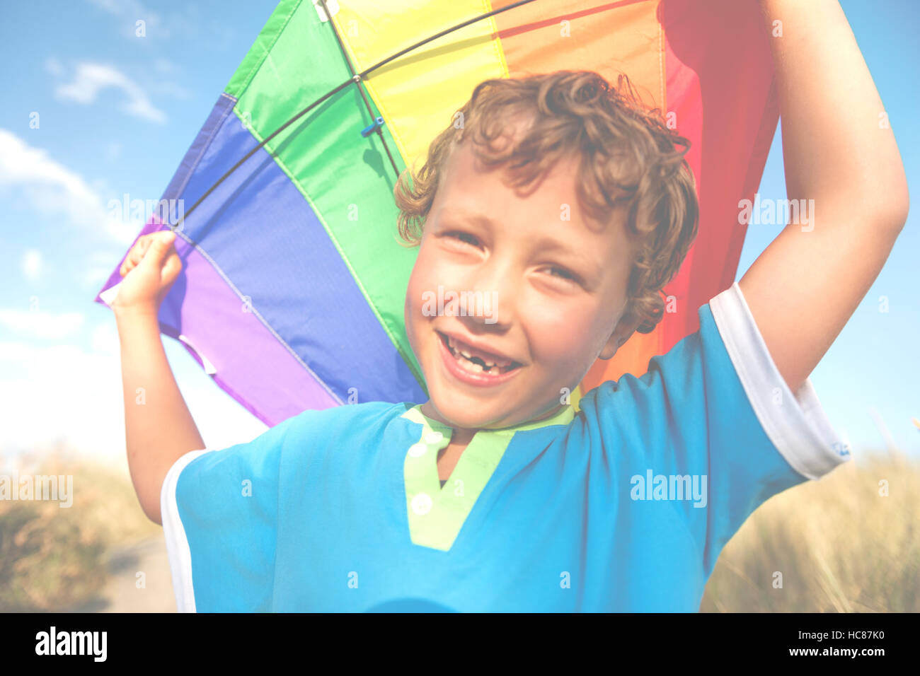Kite Boy Brother Happiness Joyful Holiday Child Concept Stock Photo - Alamy
