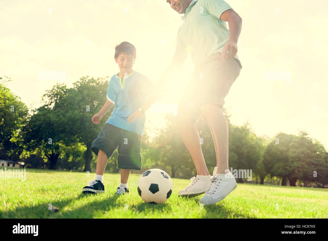 Soccer Football Field Father Son Activity Summer Concept Stock Photo ...