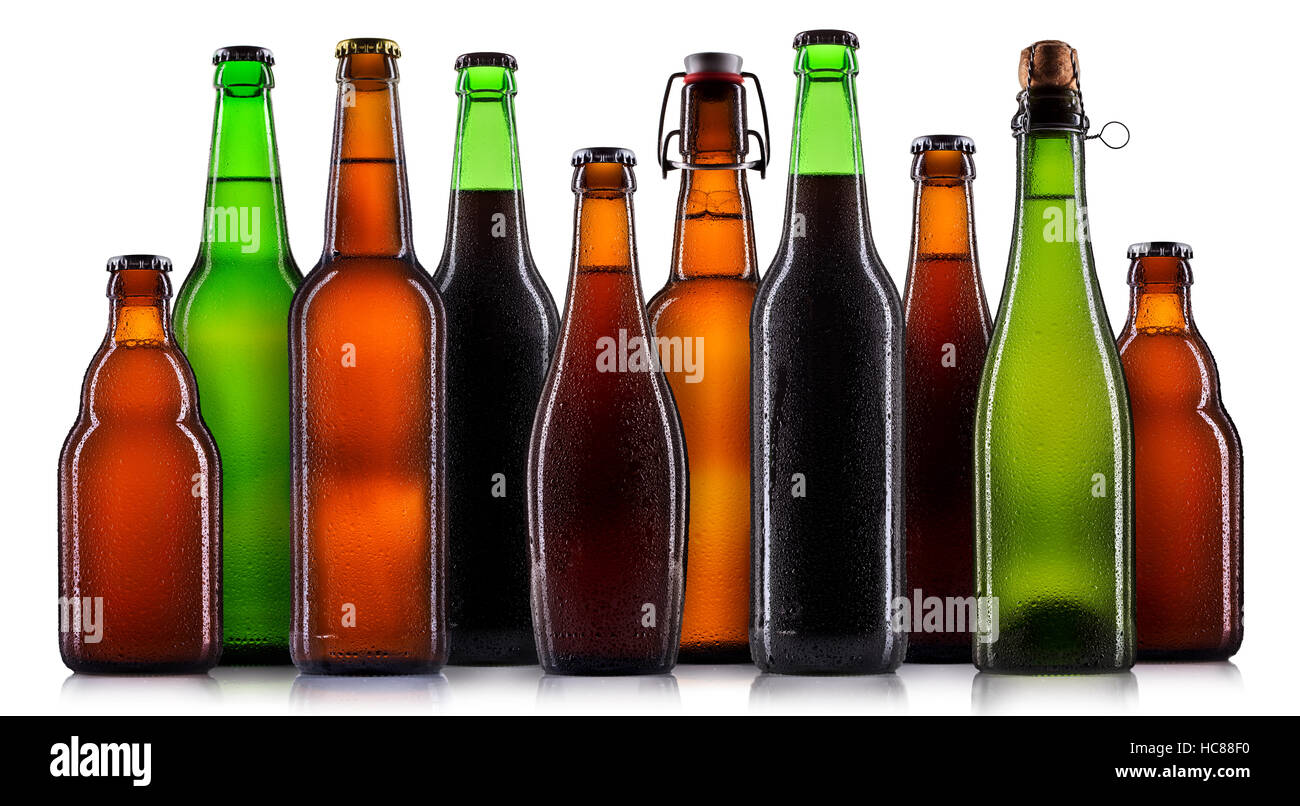Set of beer bottles isolated Stock Photo - Alamy