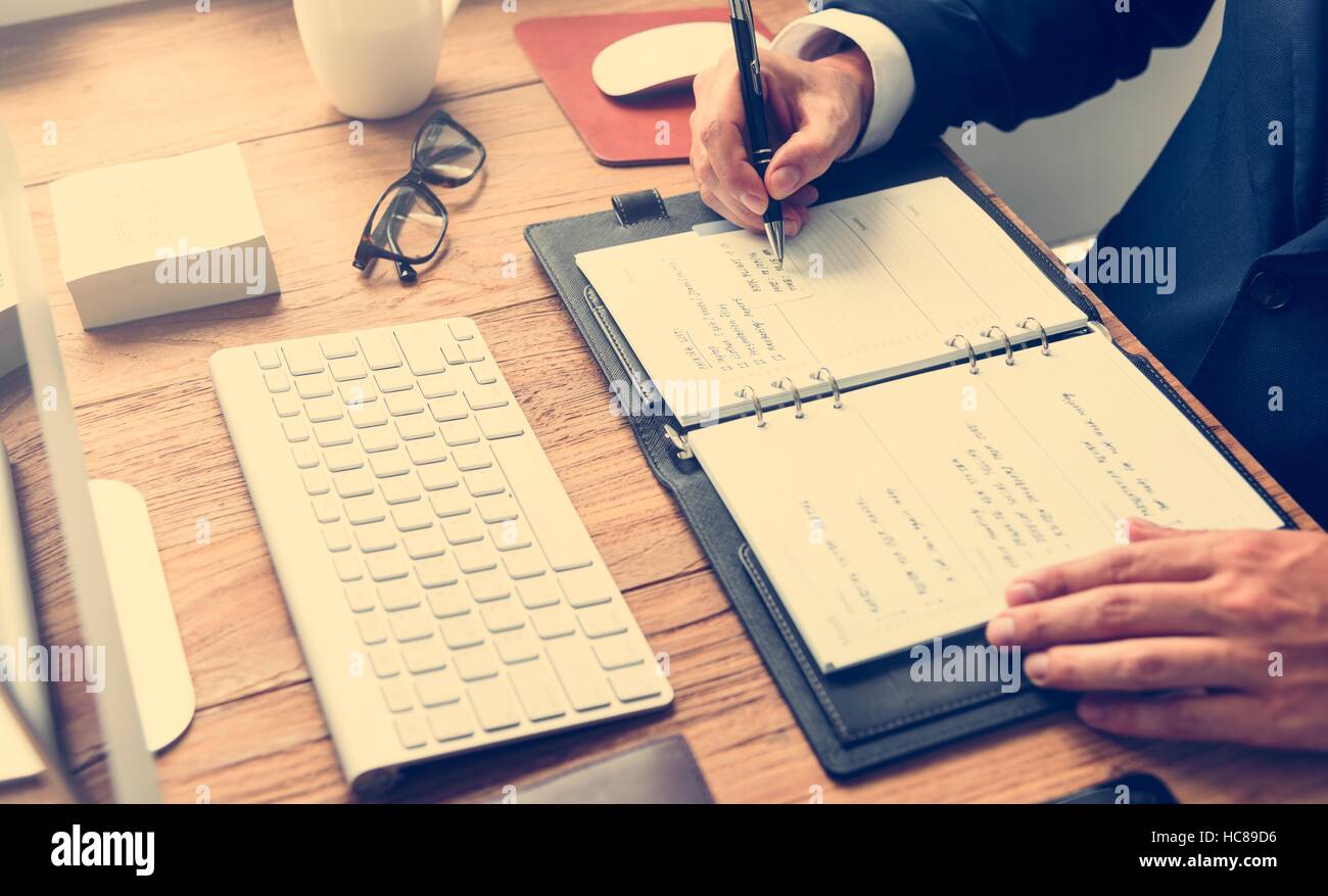 Business Man Hands Schedule Notebook Concept Stock Photo - Alamy