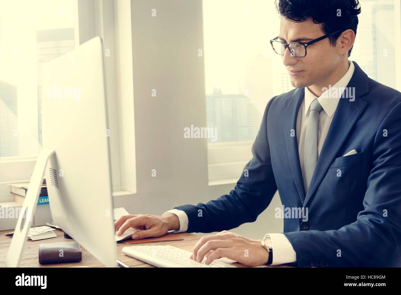 Business Man Busy Using Computer Concept Stock Photo - Alamy