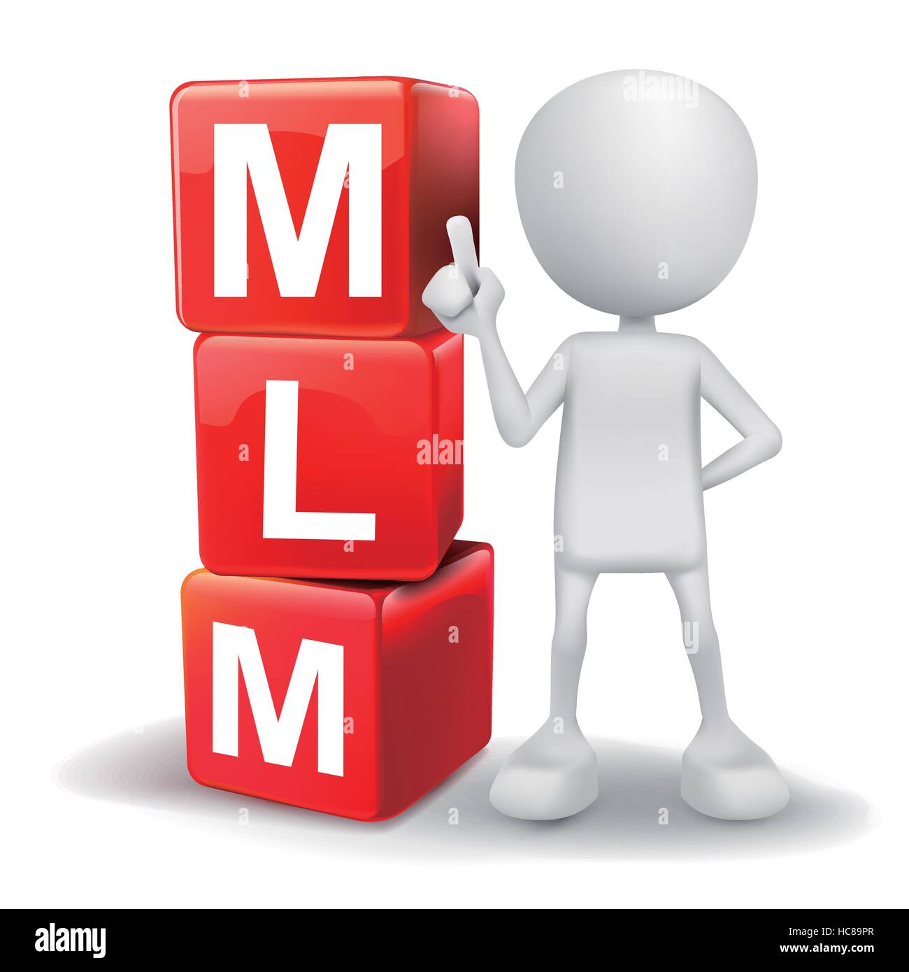 vector 3d human with word MLM Multi Level Marketing cubes on white ...