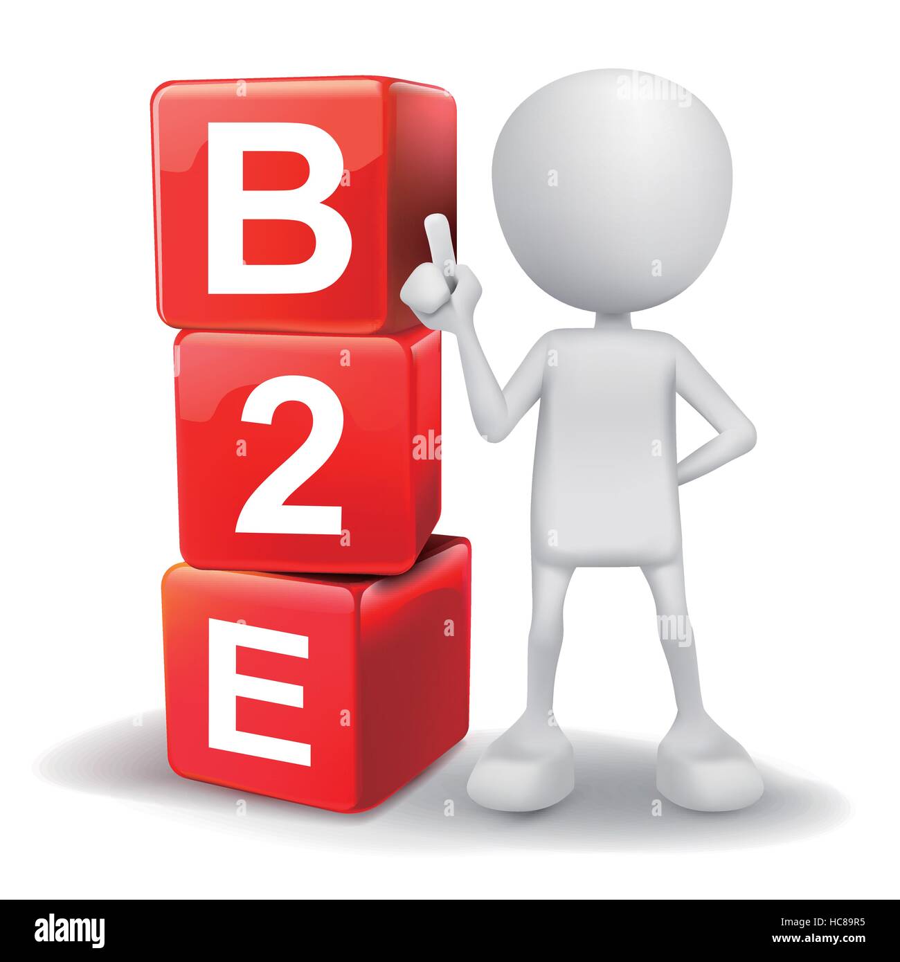 vector 3d human with word B2E business to employee cubes on white ...