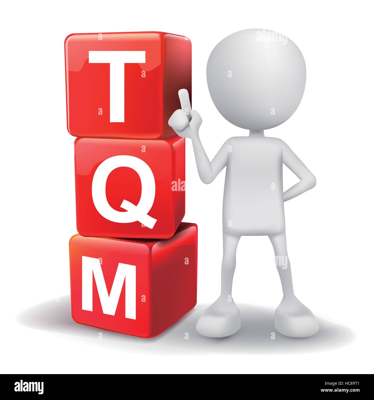 vector 3d human with word TQM total quality management cubes on white ...