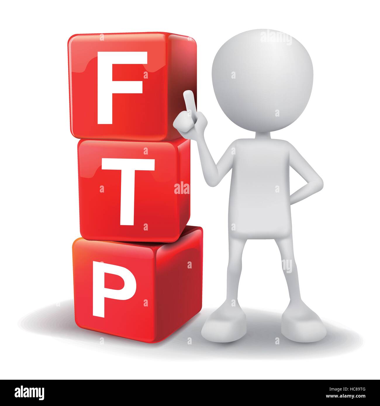 vector 3d human with word FTP file transfer protocol cubes on white ...