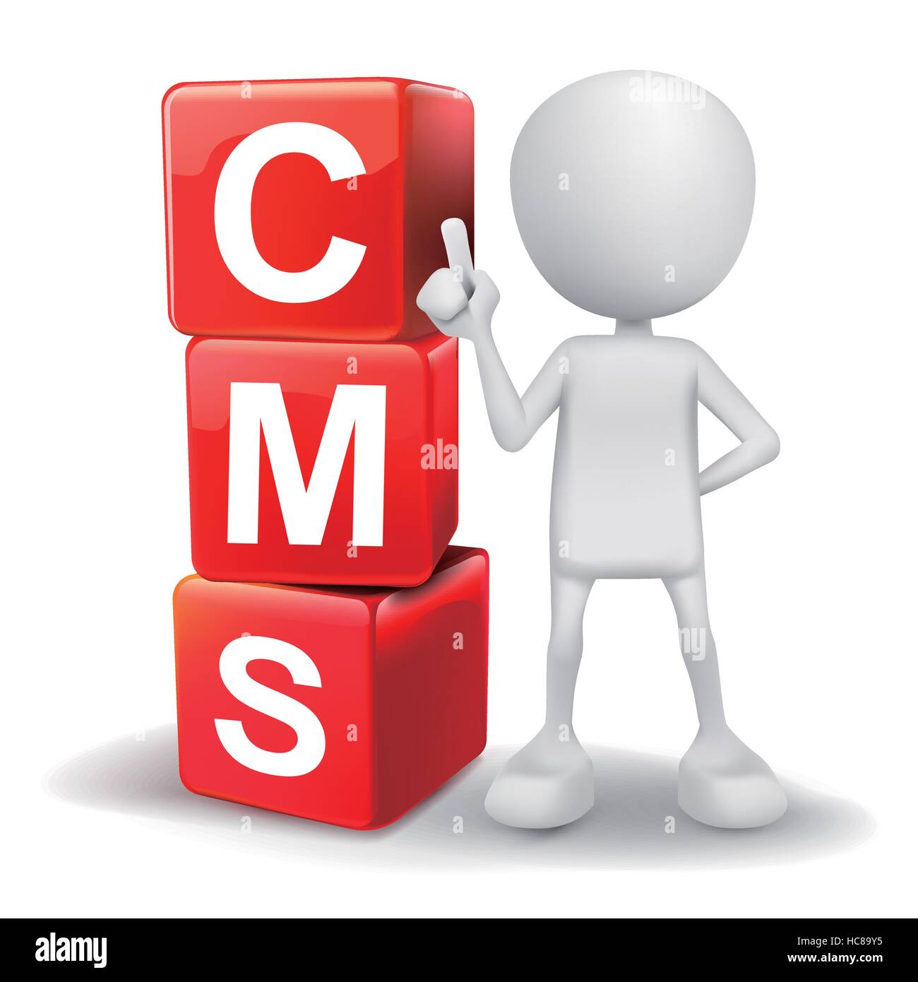 vector 3d human with word CMS content management system cubes on white ...