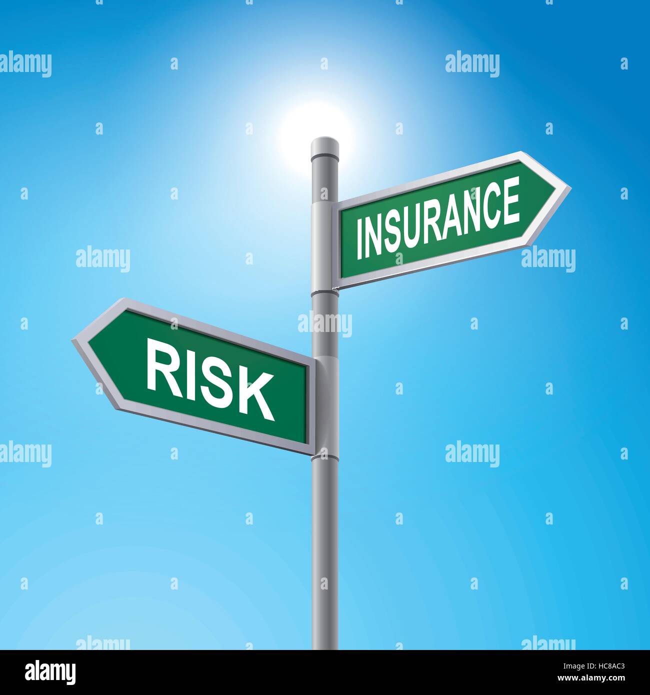 crossroad 3d vector road sign saying risk and insurance Stock Vector ...