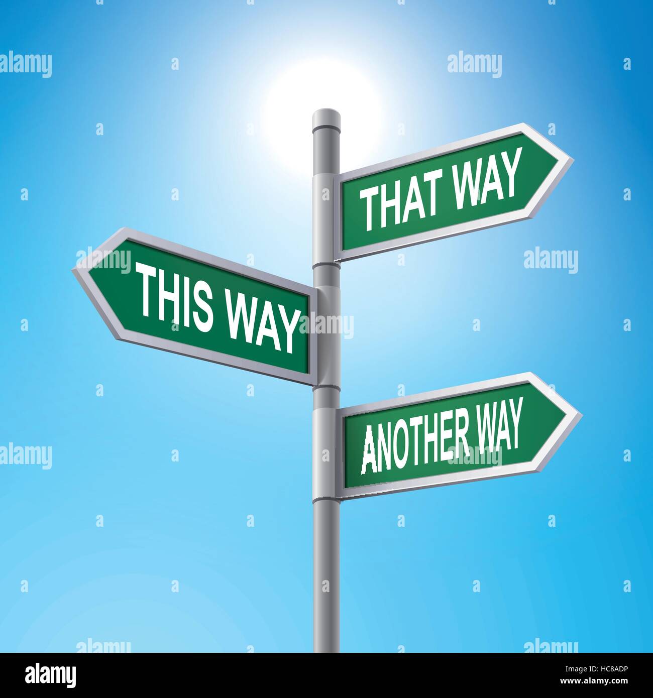 crossroad 3d vector road sign saying that way and this way and another ...