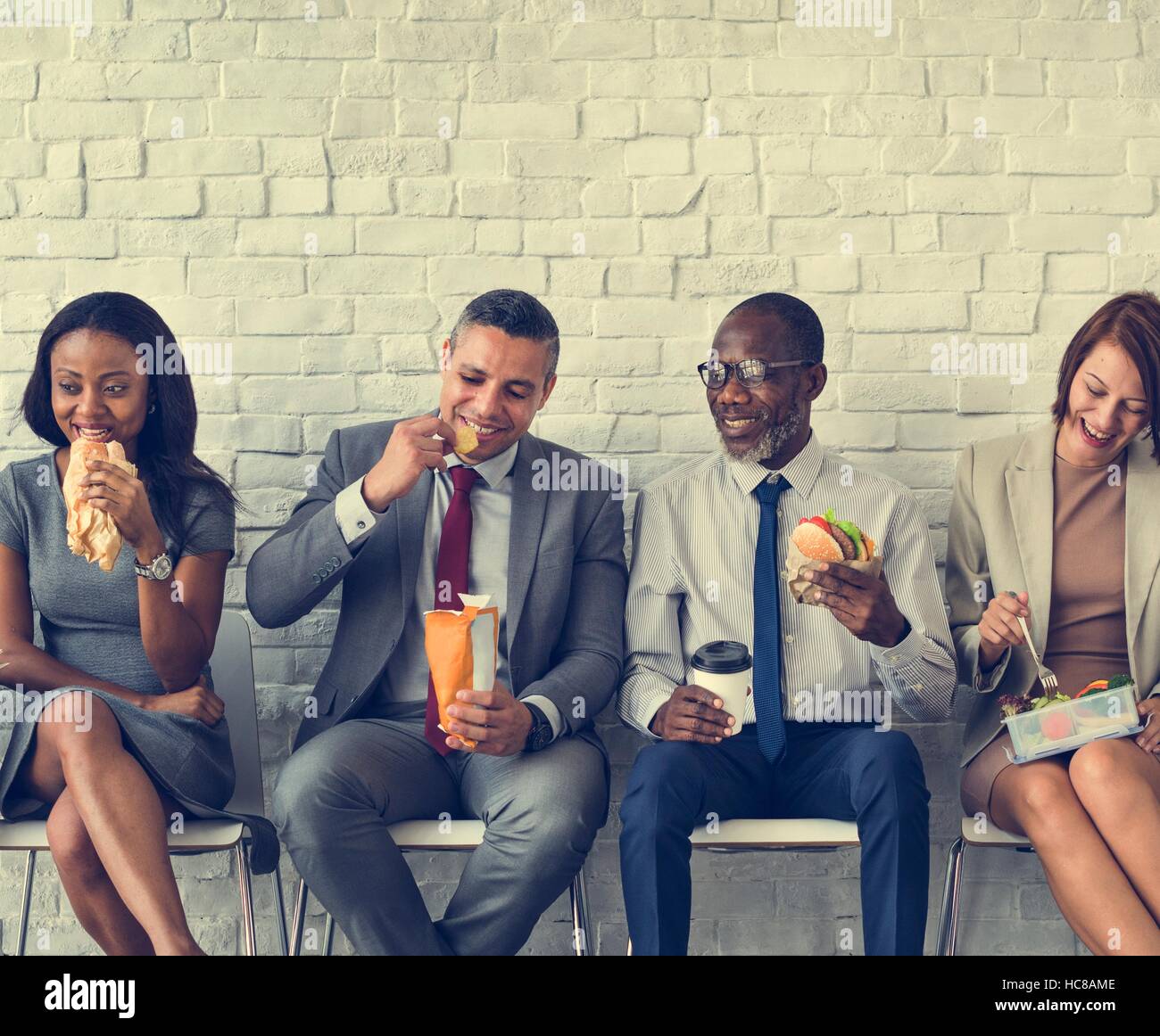Business Team Working Break Eating Lunch Concept Stock Photo - Alamy