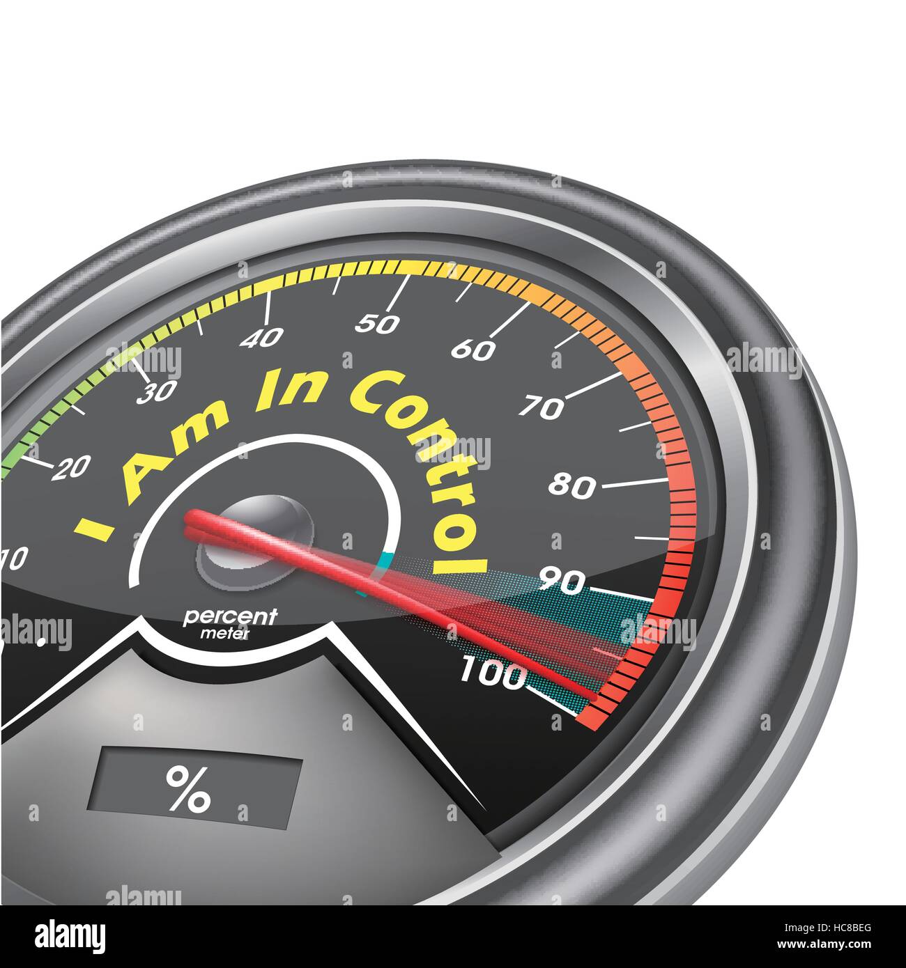 i am in control conceptual meter indicate hundred percent, isolated on ...