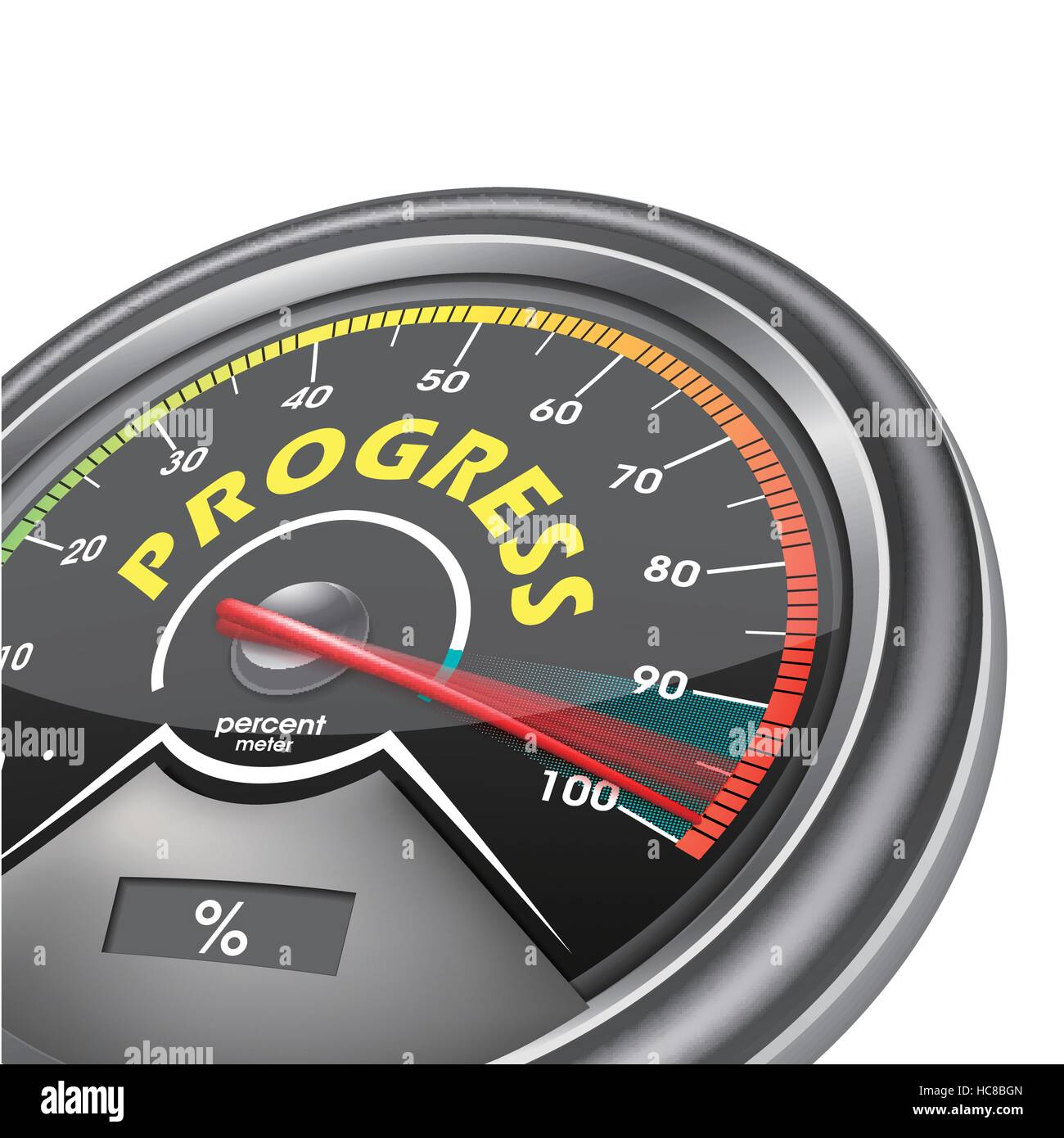 progress conceptual meter indicate hundred percent, isolated on white ...