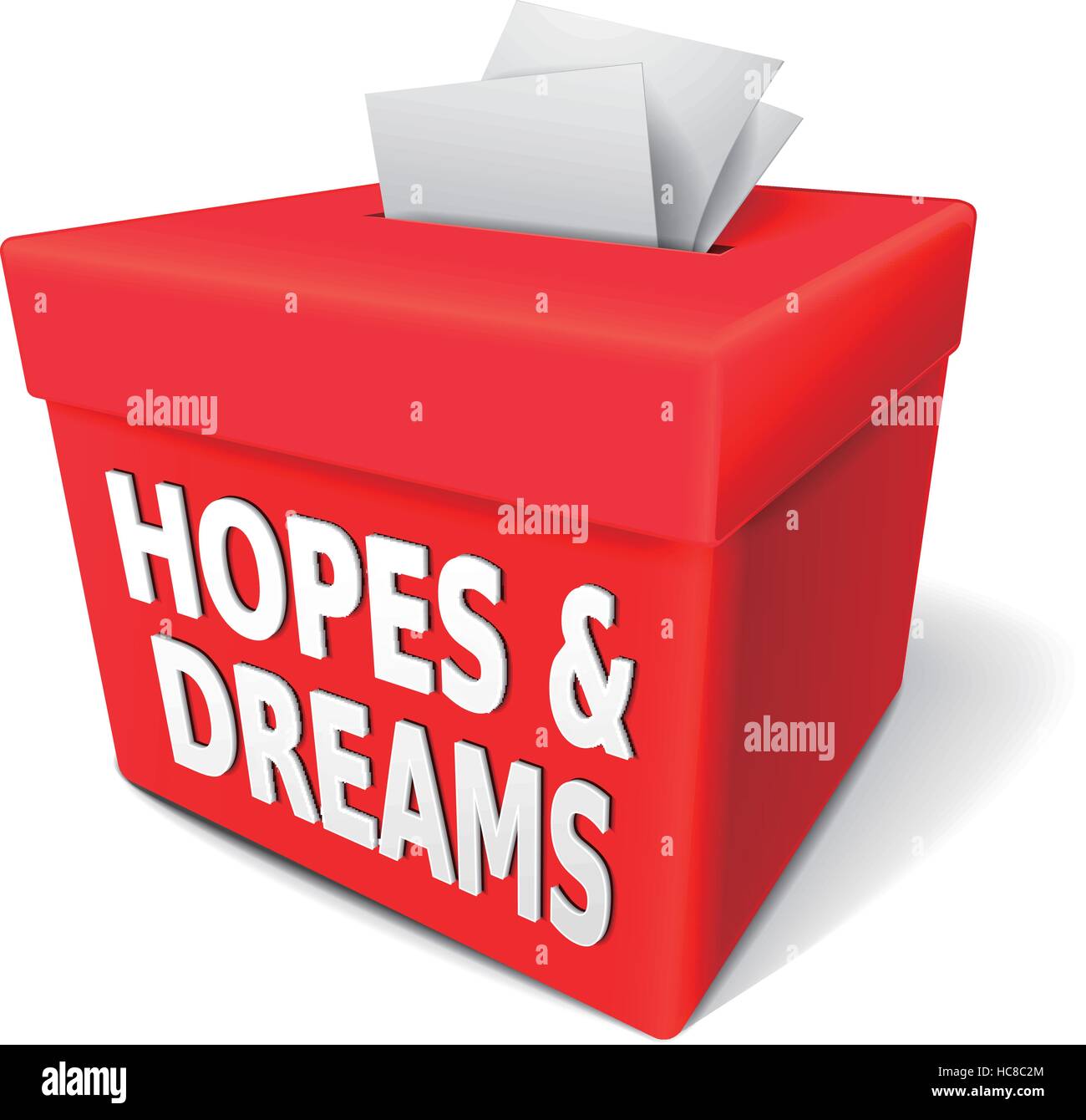hopes and dreams words on the red box with notes of desires and wishes ...