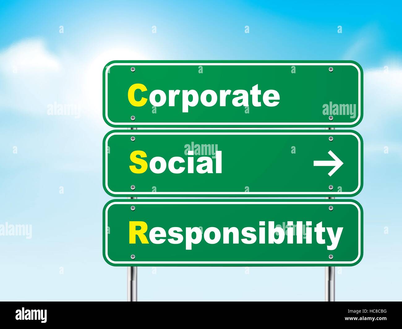 3d corporate social responsibility road sign isolated on blue ...