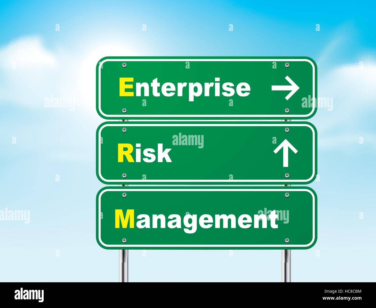 3d enterprise risk management road sign isolated on blue background ...