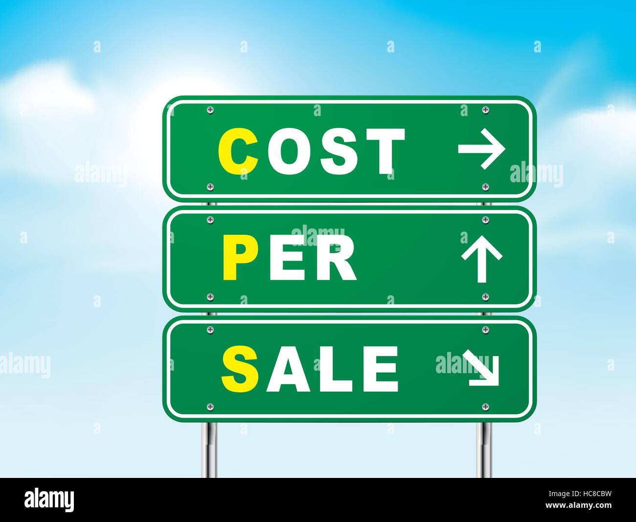 3d cost per sale road sign isolated on blue background Stock Vector ...