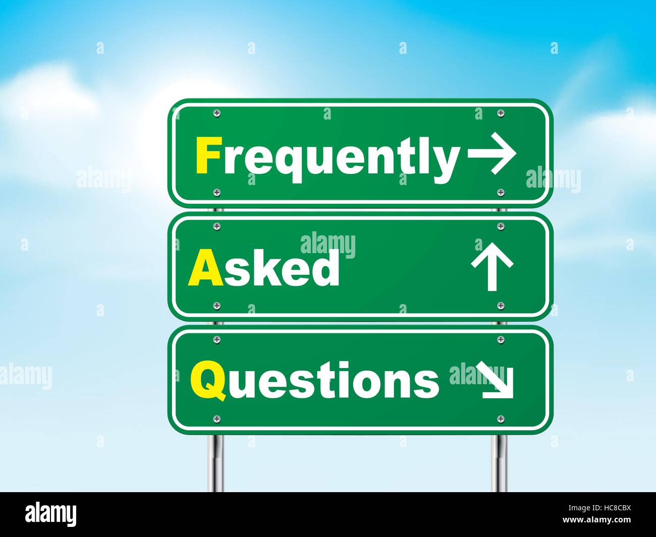 3d frequently asked questions road sign isolated on blue background ...