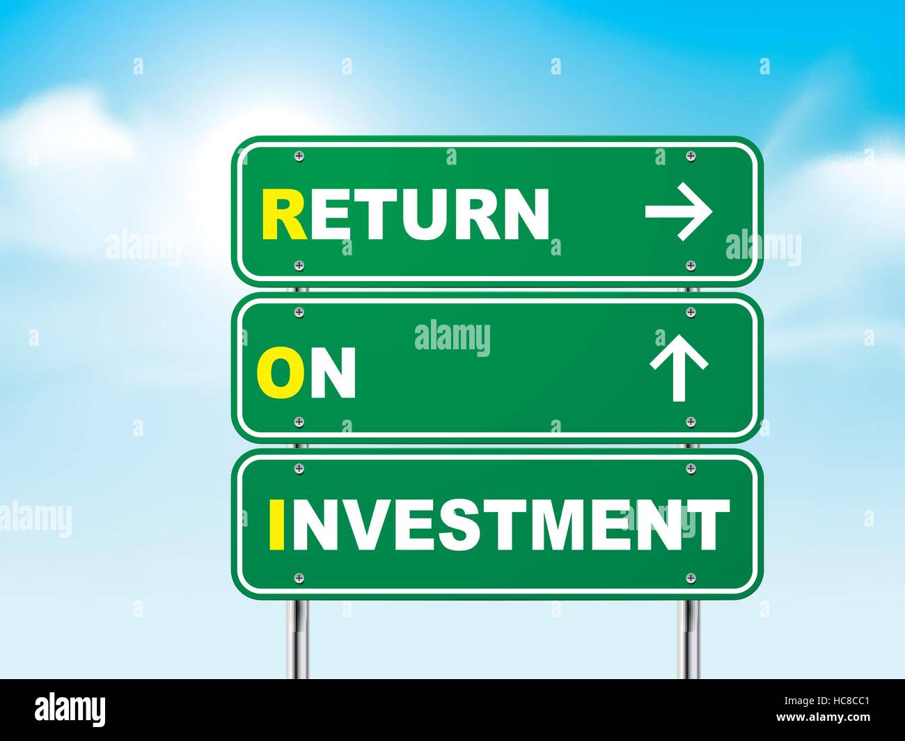 3d return on investment road sign isolated on blue background Stock ...