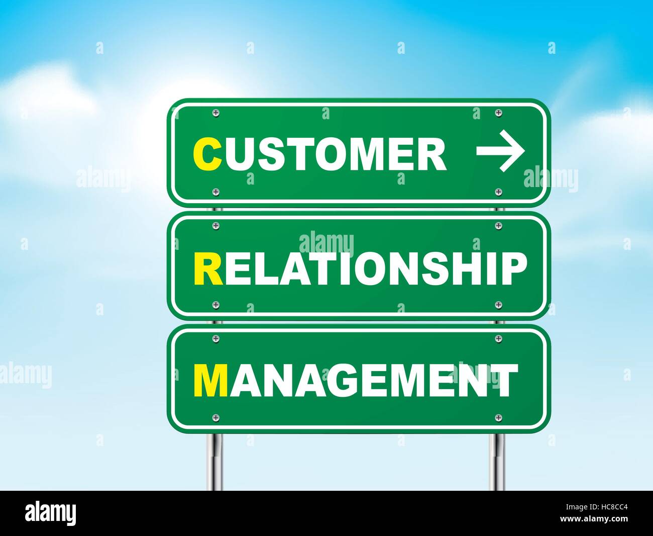 3d customer relationship management road sign isolated on blue ...