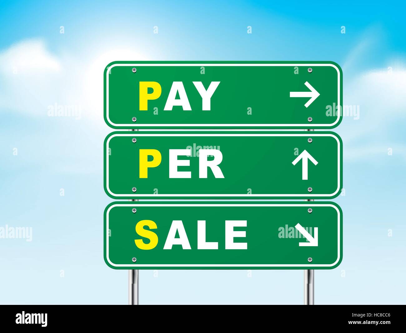 3d pay per sale road sign isolated on blue background Stock Vector ...