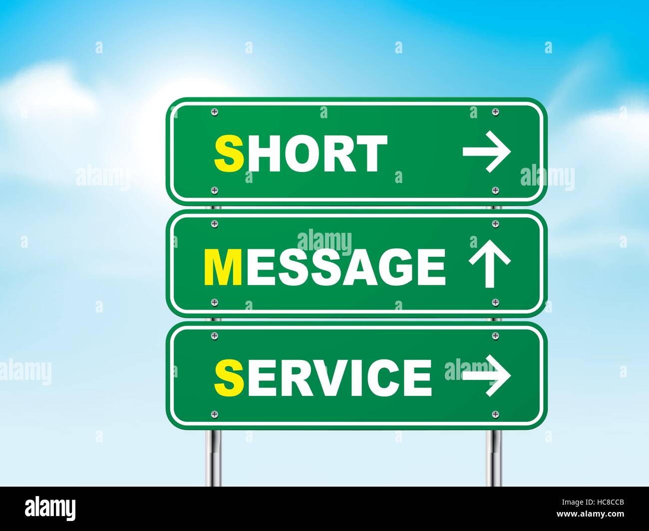 3d short message service road sign isolated on blue background Stock ...
