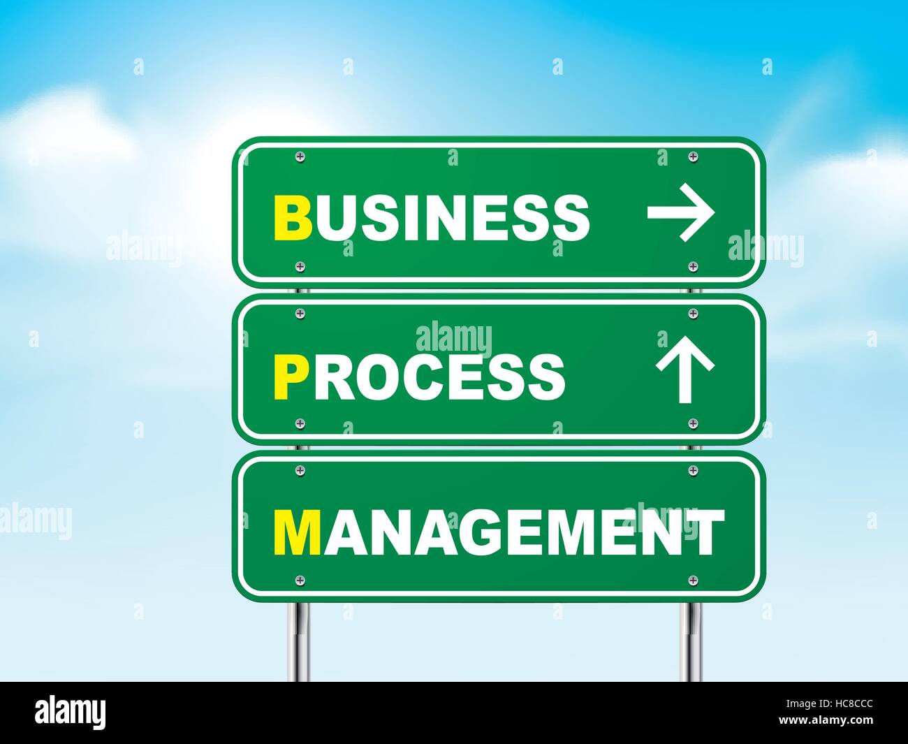 3d business process management road sign isolated on blue background ...