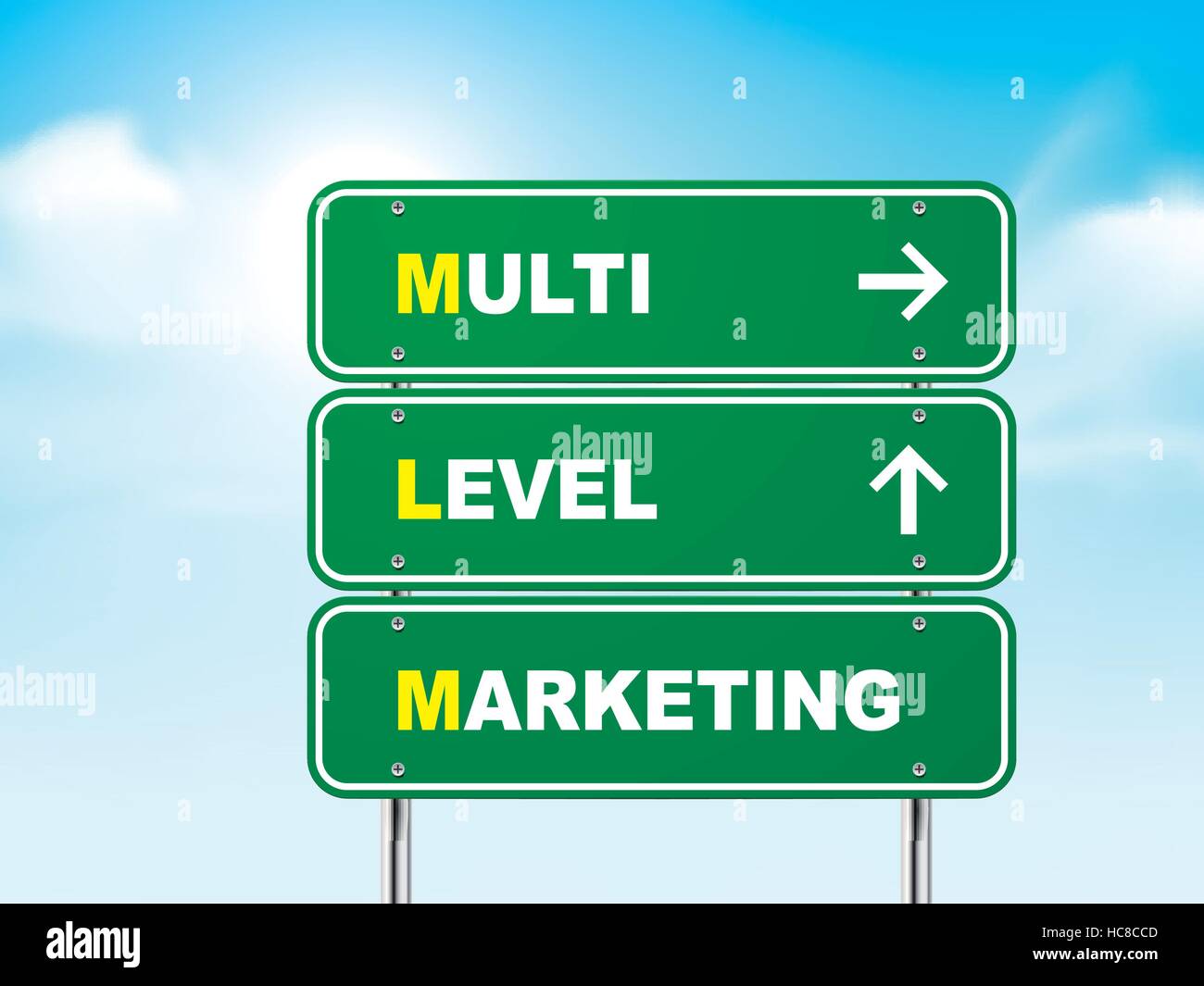 3d multi level marketing road sign isolated on blue background Stock ...