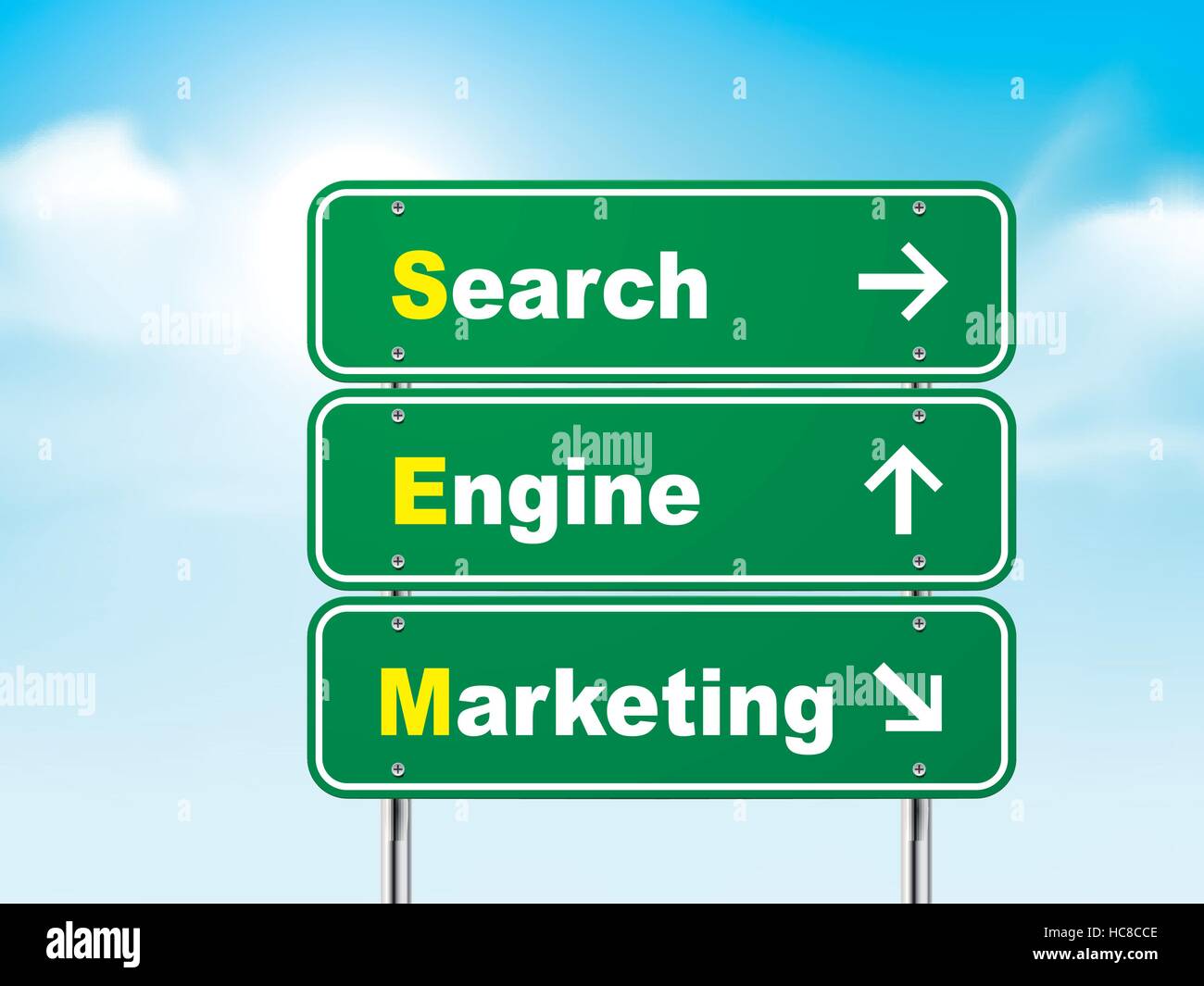 3d search engine marketing road sign isolated on blue background Stock ...