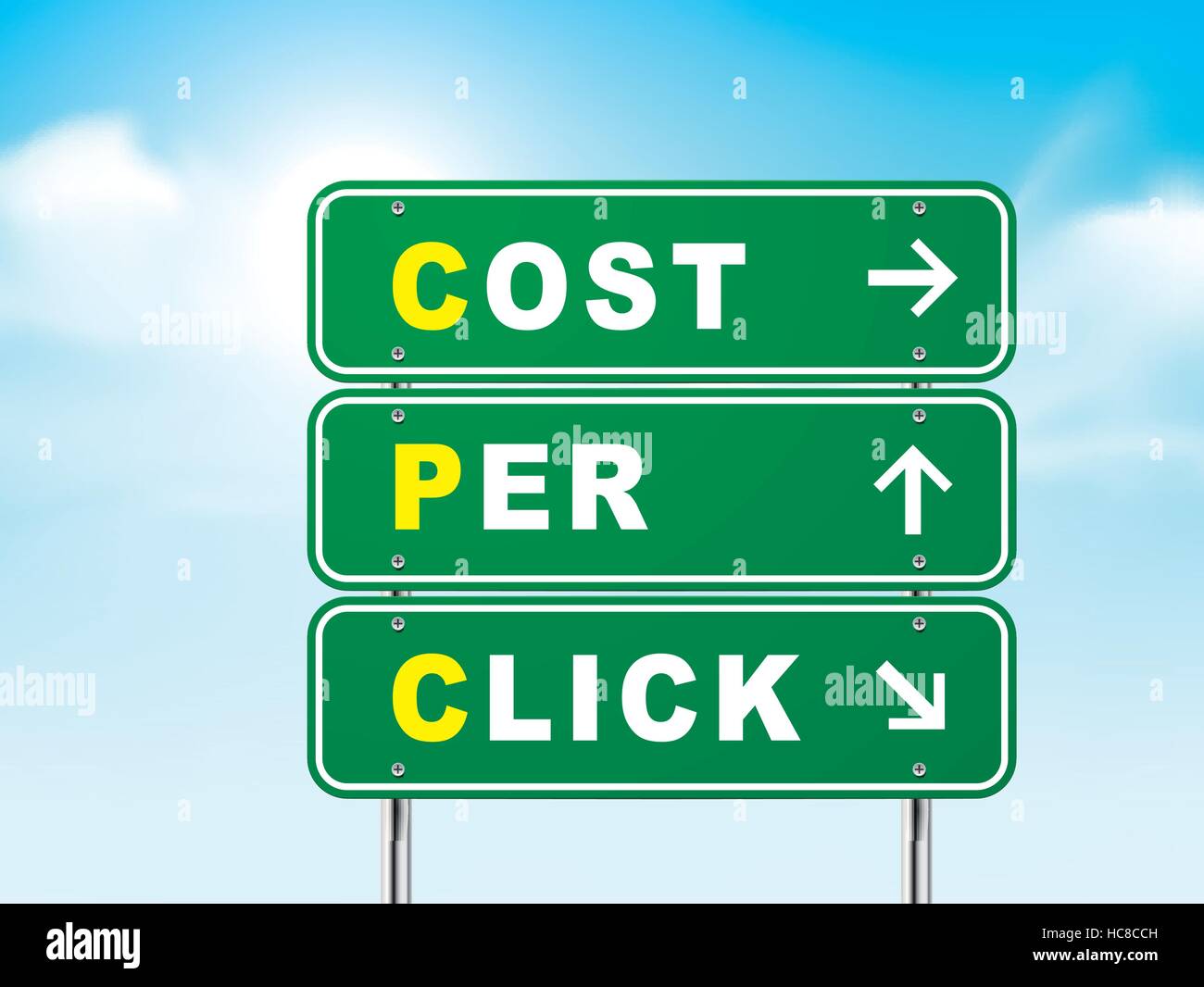 3d cost per click road sign isolated on blue background Stock Vector ...