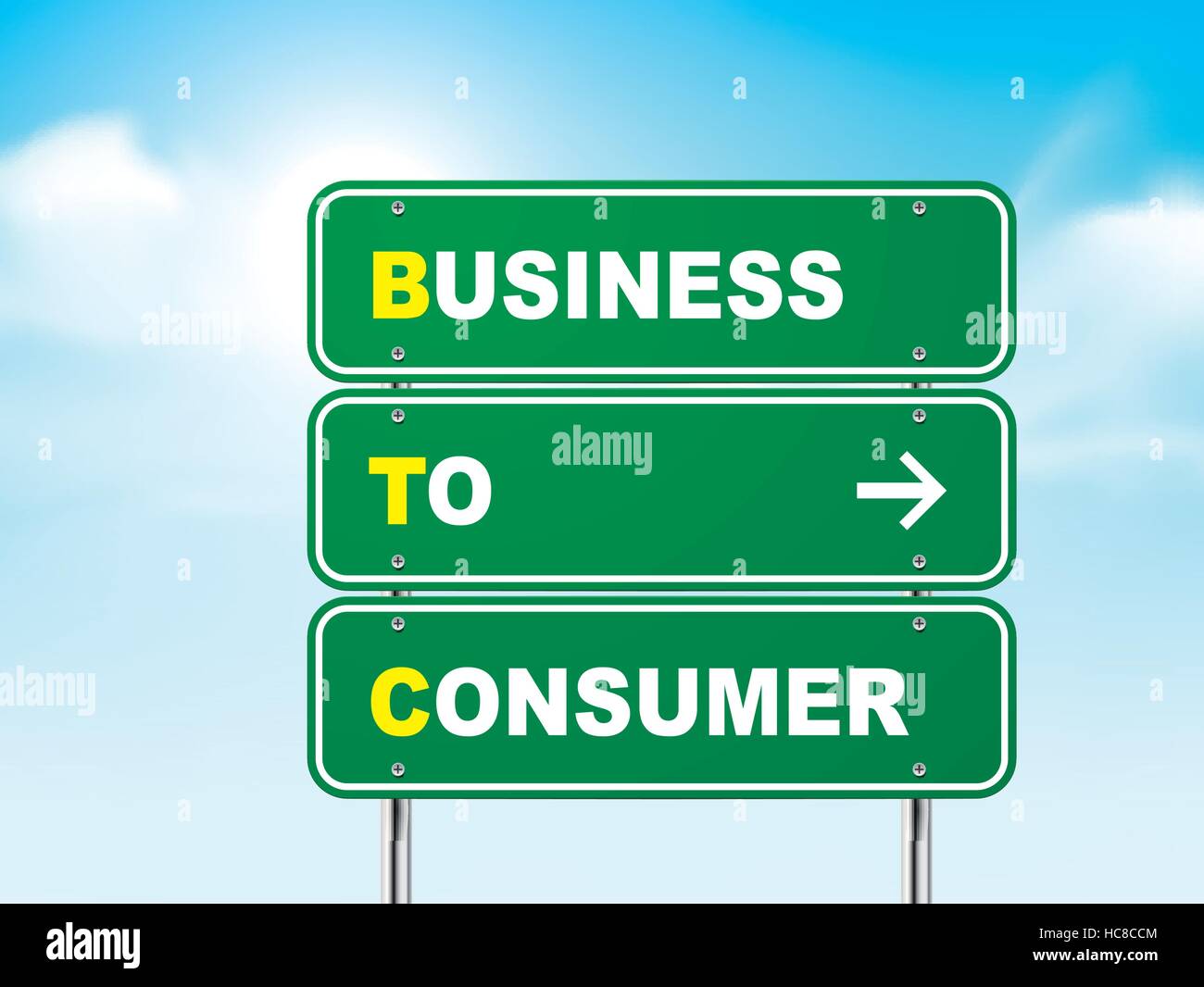 3d business to consumer road sign isolated on blue background Stock ...