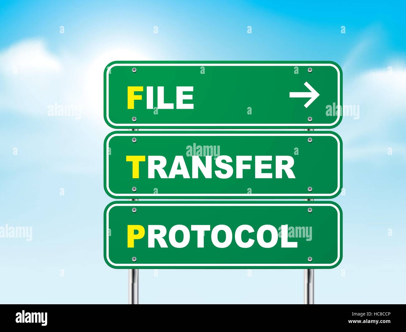 3d file transfer protocol road sign isolated on blue background Stock ...