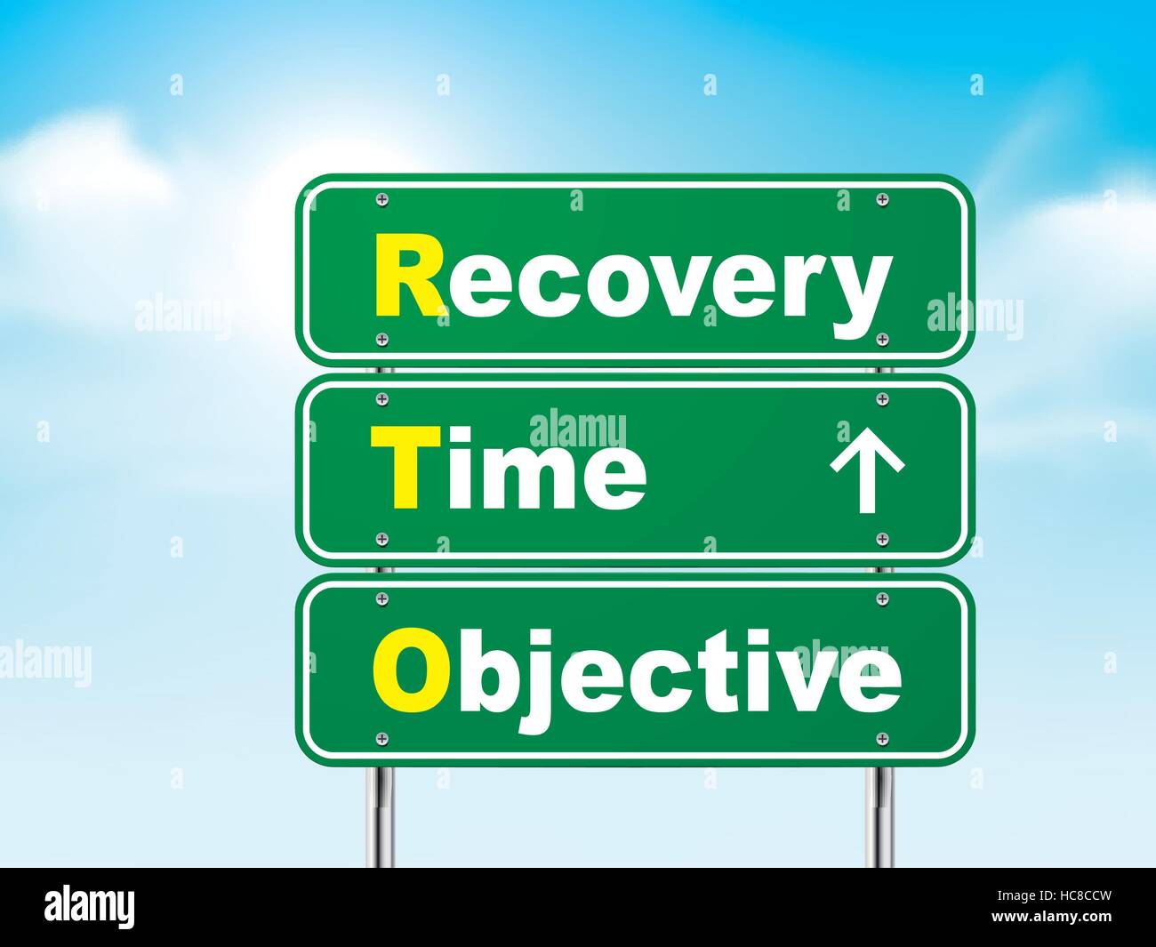 3d recovery time objective road sign isolated on blue background Stock ...