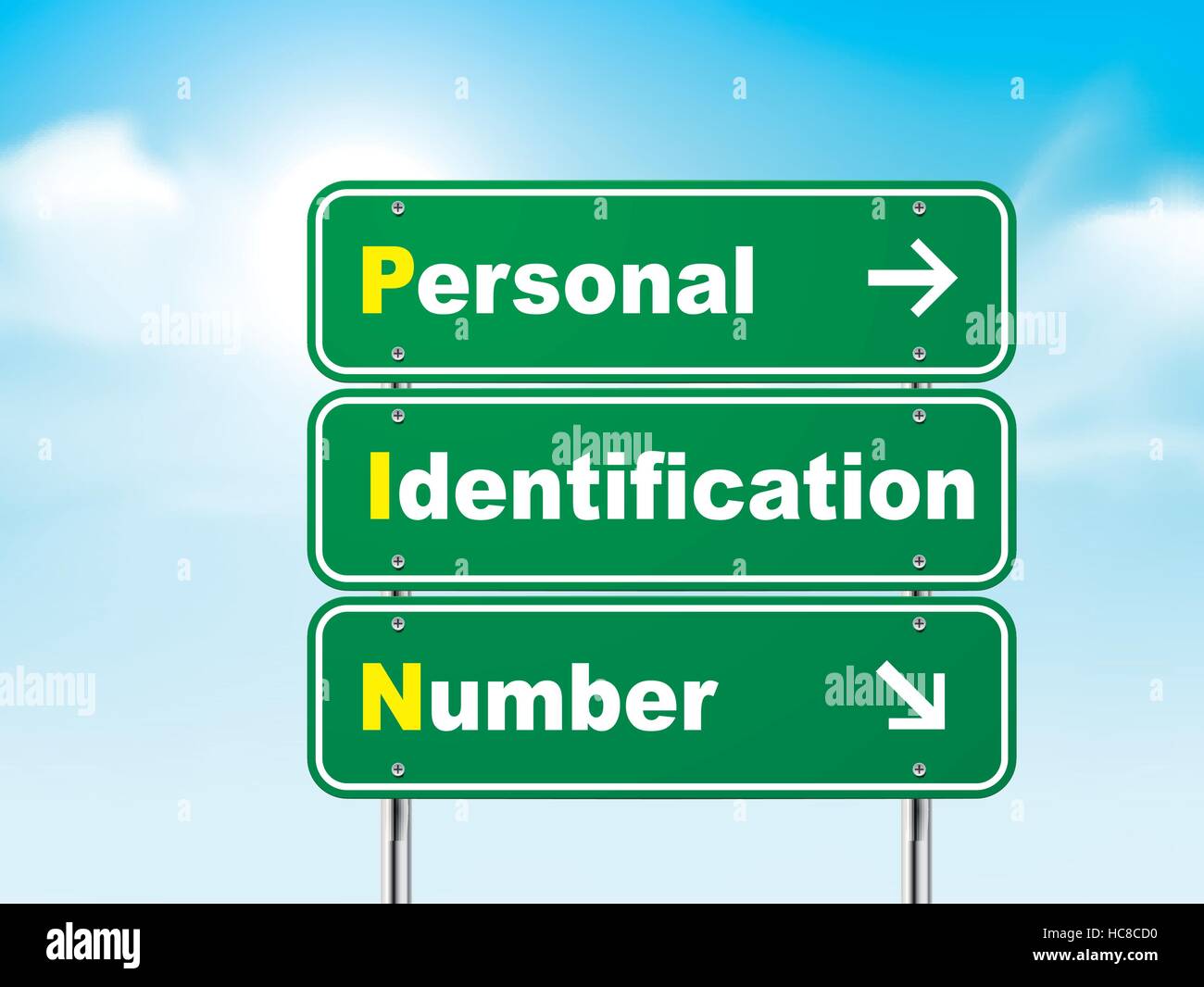 3d road sign with personal identification number on blue background ...