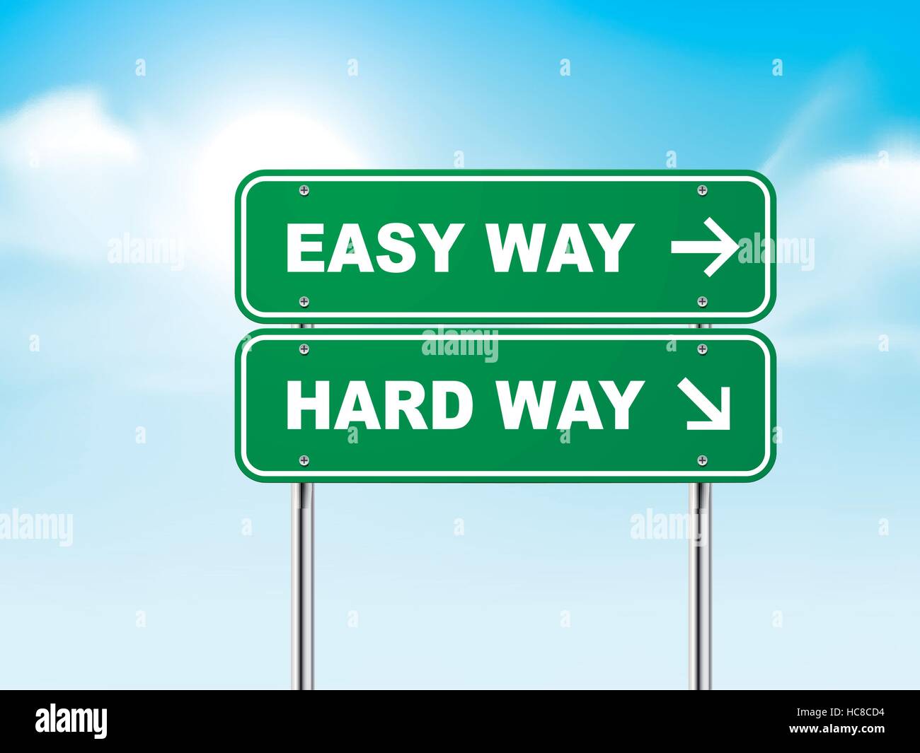 3d road sign with easy and hard way isolated on blue background Stock ...