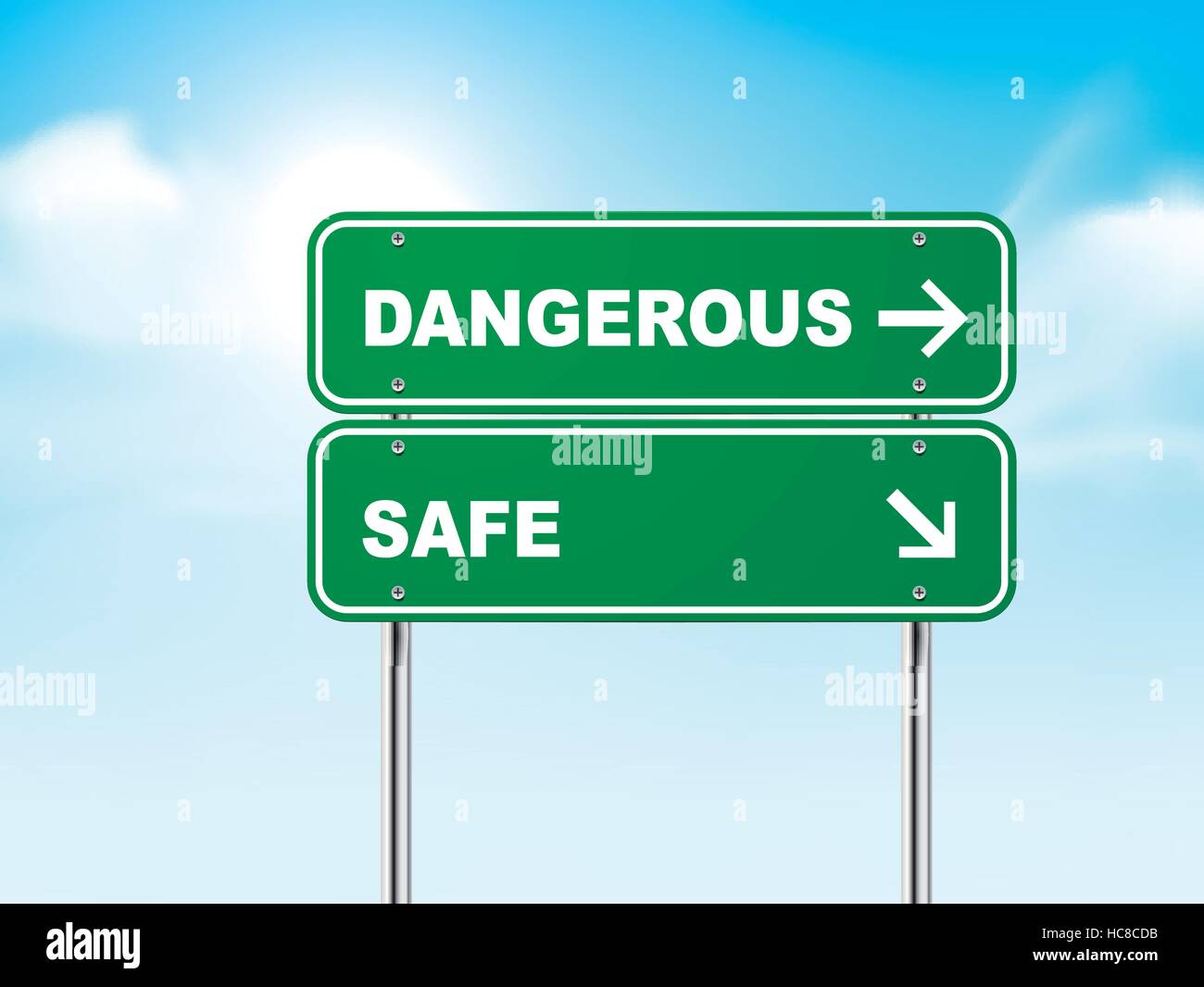 3d road sign with dangerous and safe isolated on blue background Stock ...