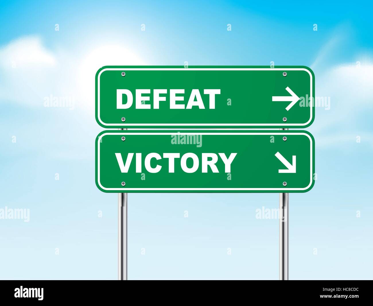 3d road sign with defeat and victory isolated on blue background Stock ...