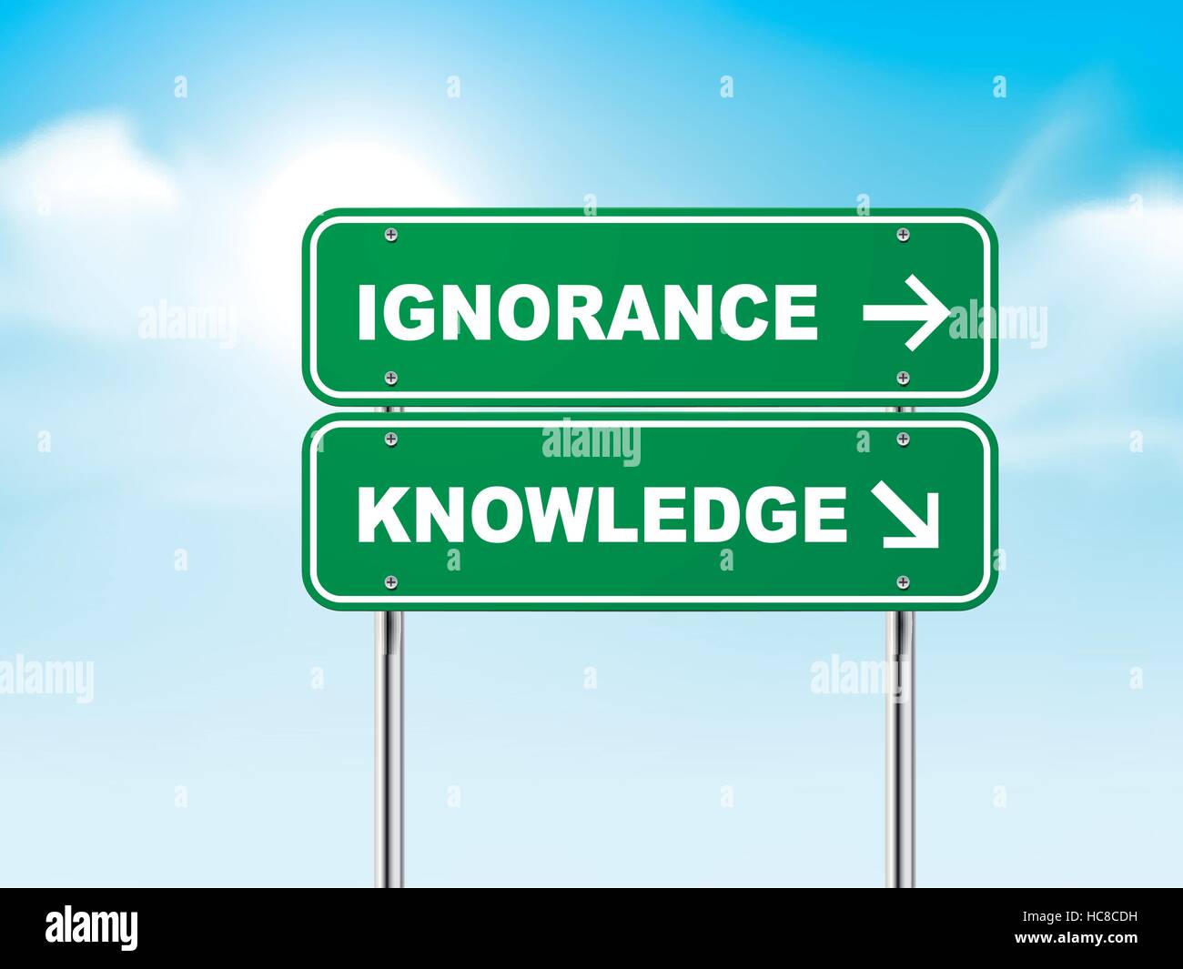 3d road sign with ignorance and knowledge isolated on blue background ...