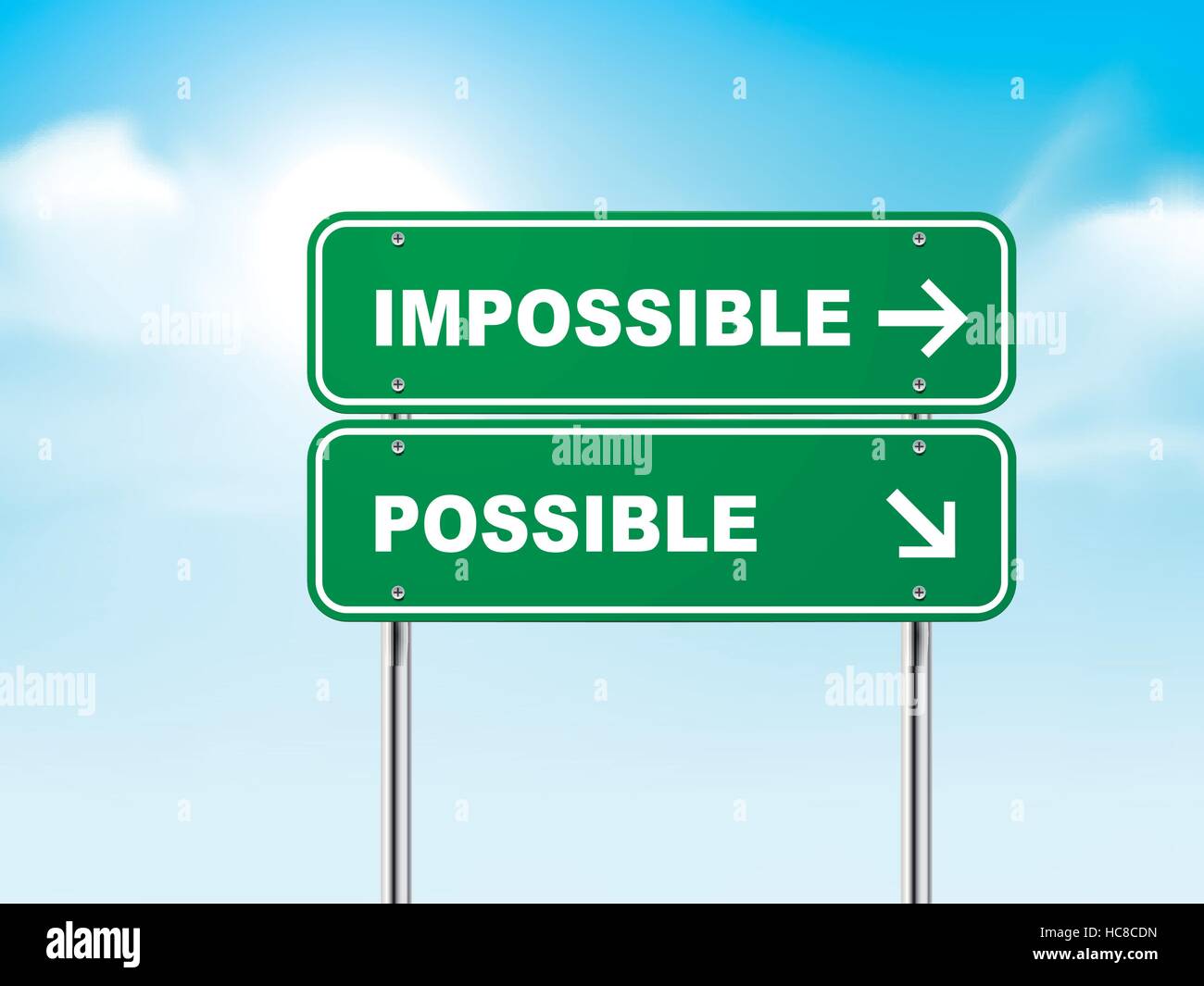 3d road sign with impossible and possible isolated on blue background ...