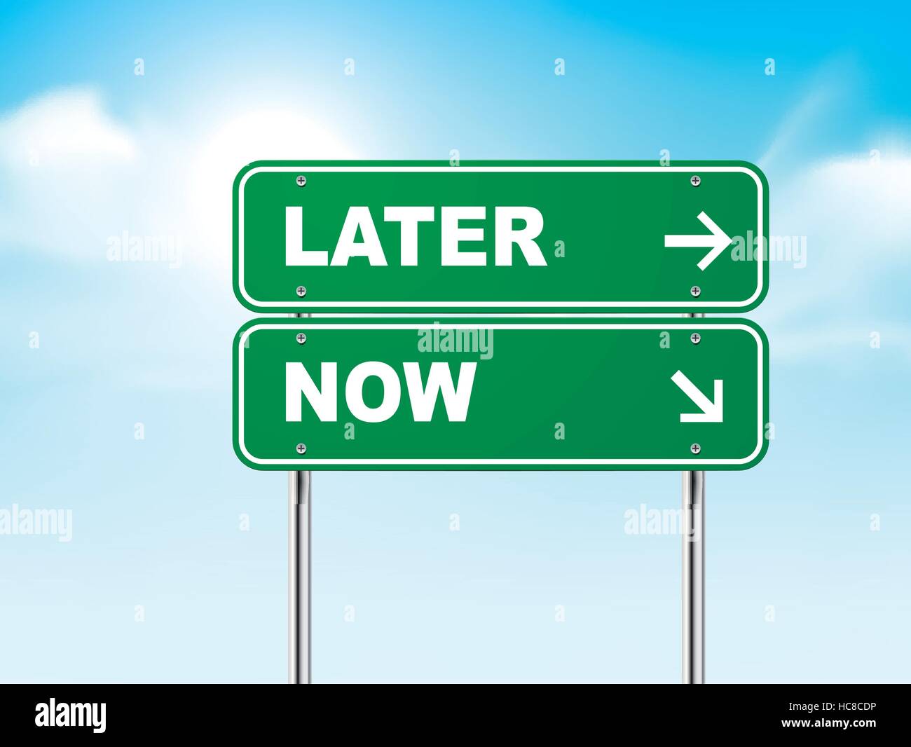 3d road sign with later and now isolated on blue background Stock ...