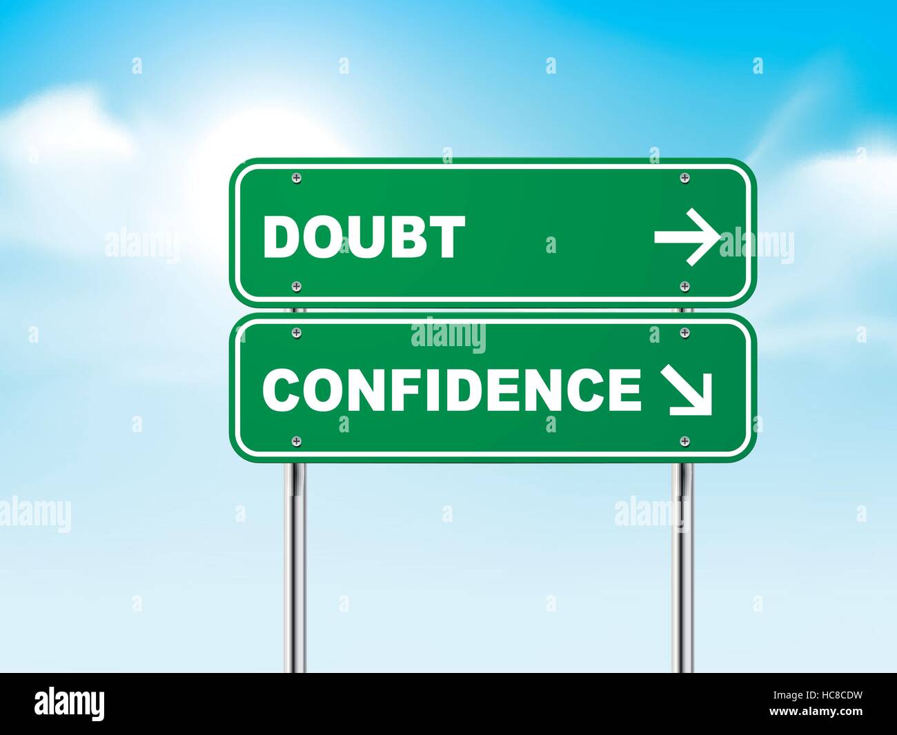 3d road sign with doubt and confidence isolated on blue background ...