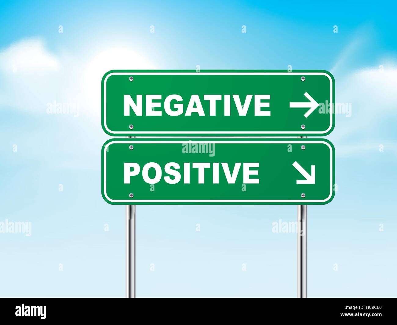 3d road sign with negative and positive isolated on blue background ...