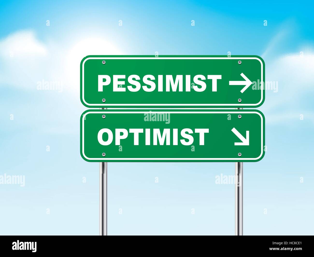 3d road sign with pessimist and optimist isolated on blue background ...